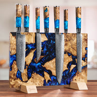 Dark Tsunami — Extra Large Magnetic Knife Block, Dark Blue Resin Burl