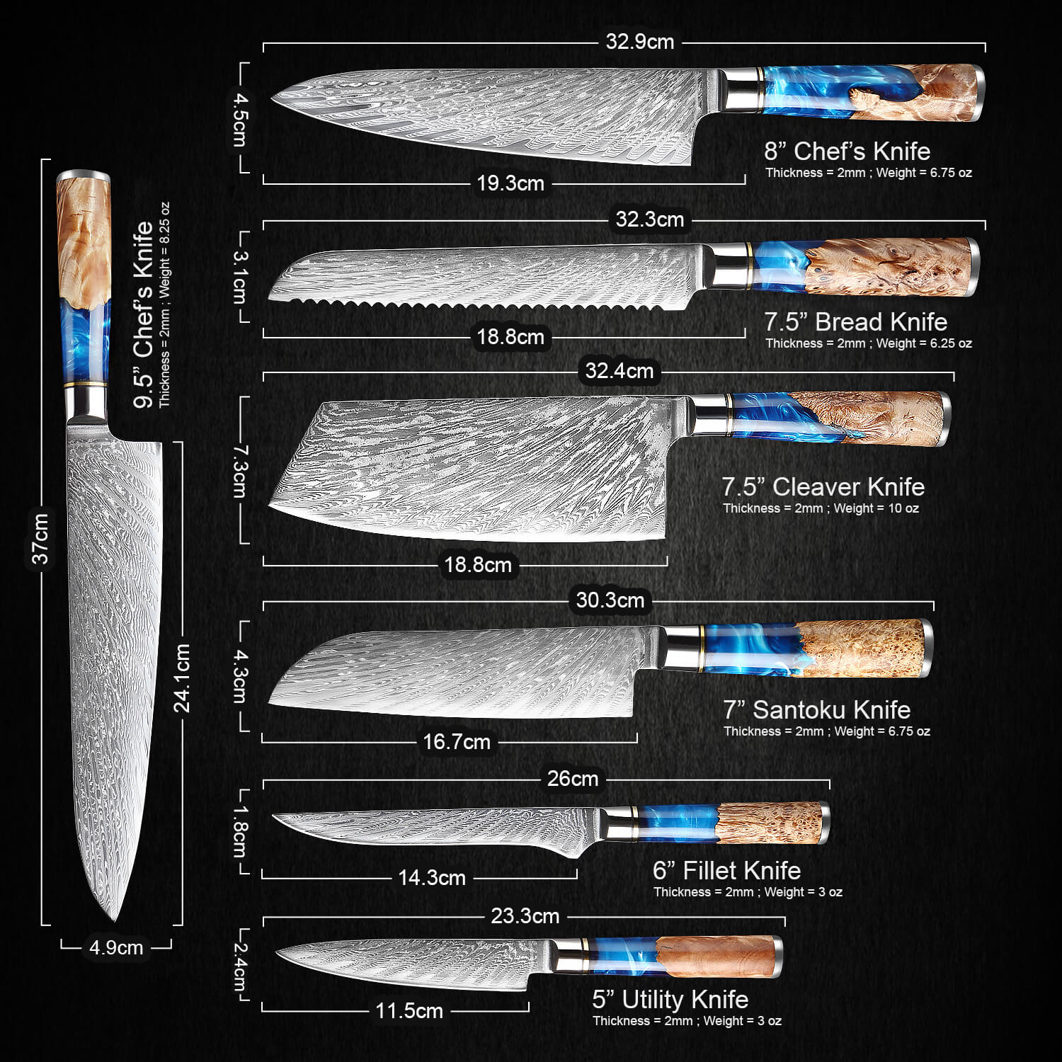 "Tsunami" Collection - Japanese VG10 Damascus Steel Knife Set – Senken ...