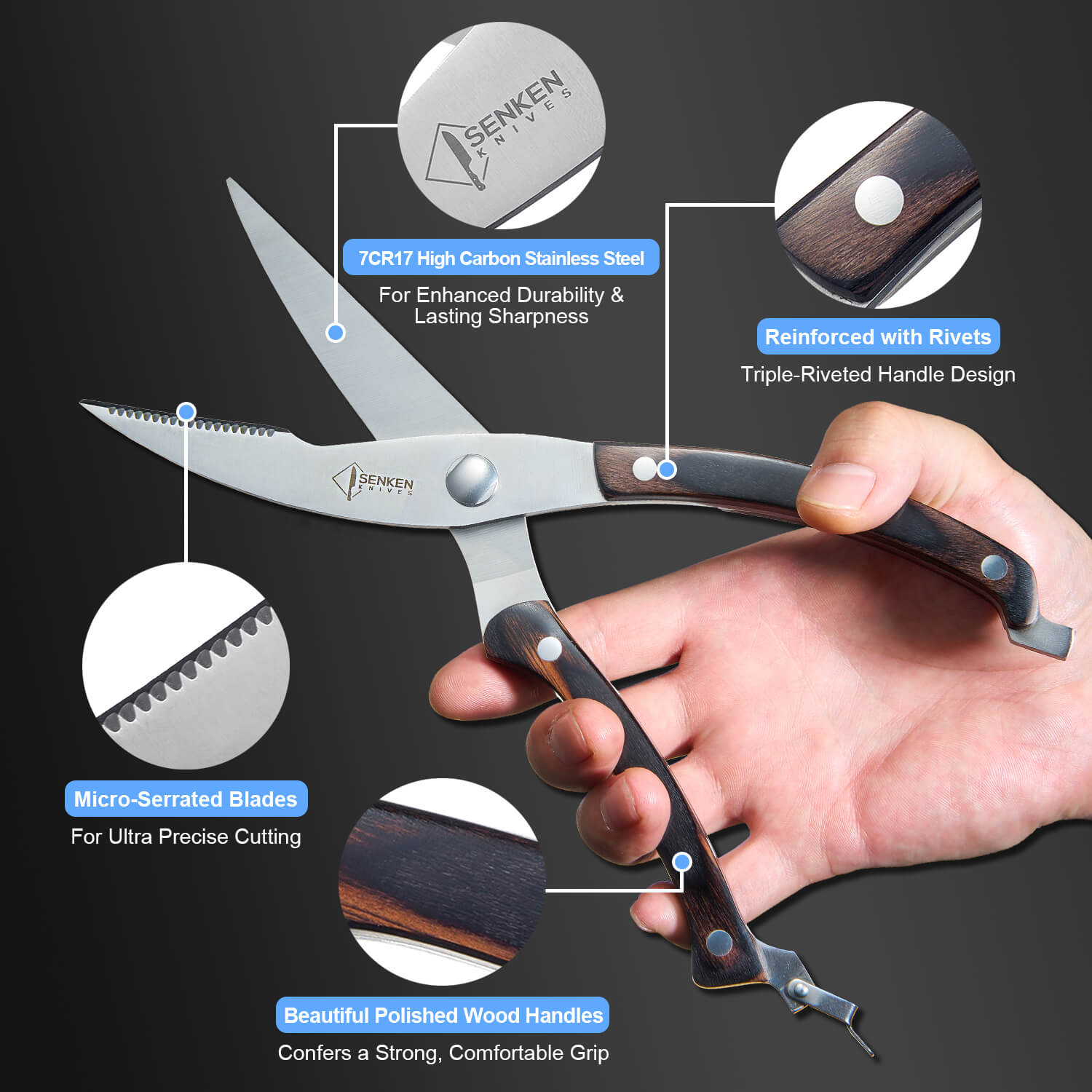 "Imperial" All-Purpose Kitchen Shears - Micro-Serrated Blade & Finishe ...