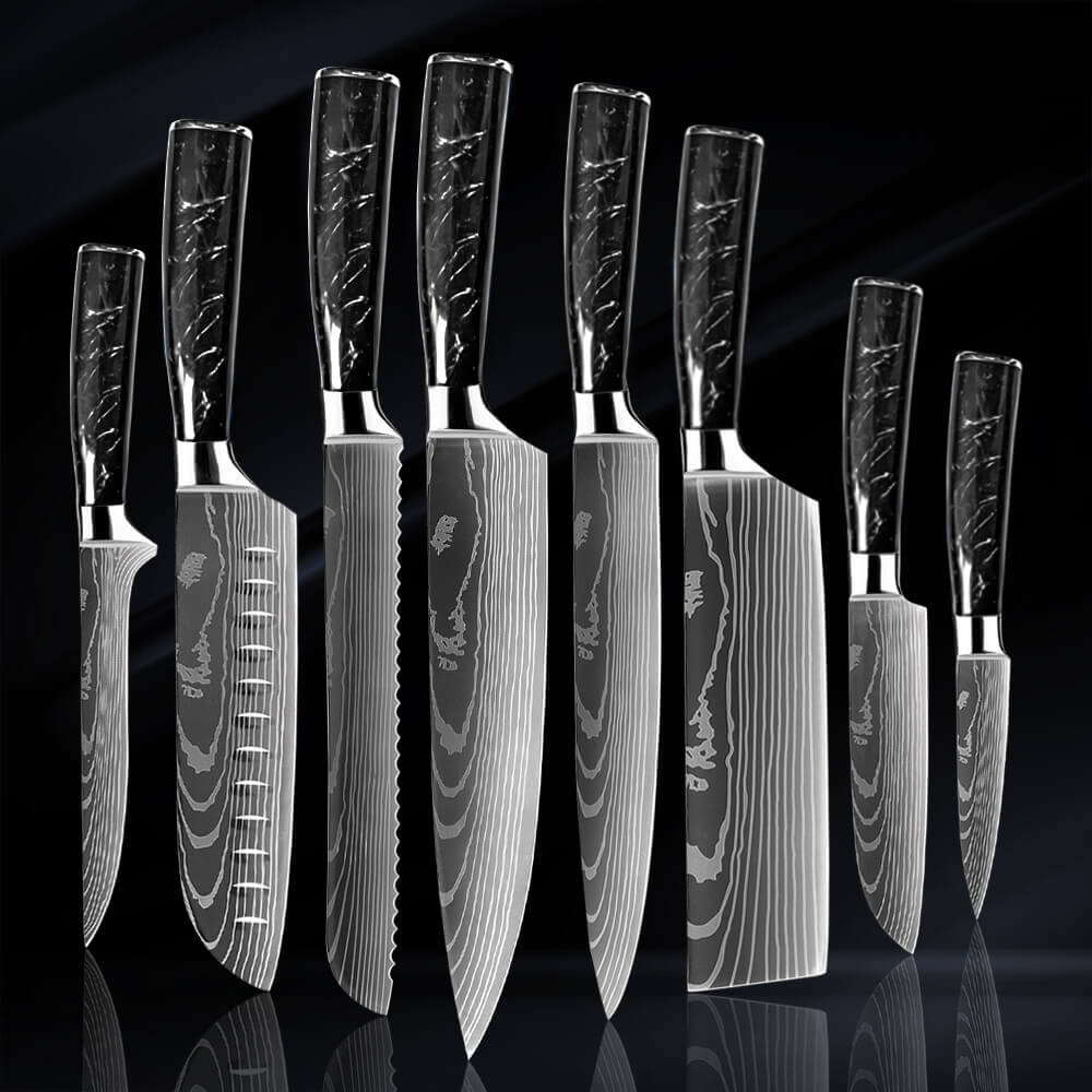 "Onyx" Collection - Premium Japanese Kitchen Knife Set with Black Resi ...