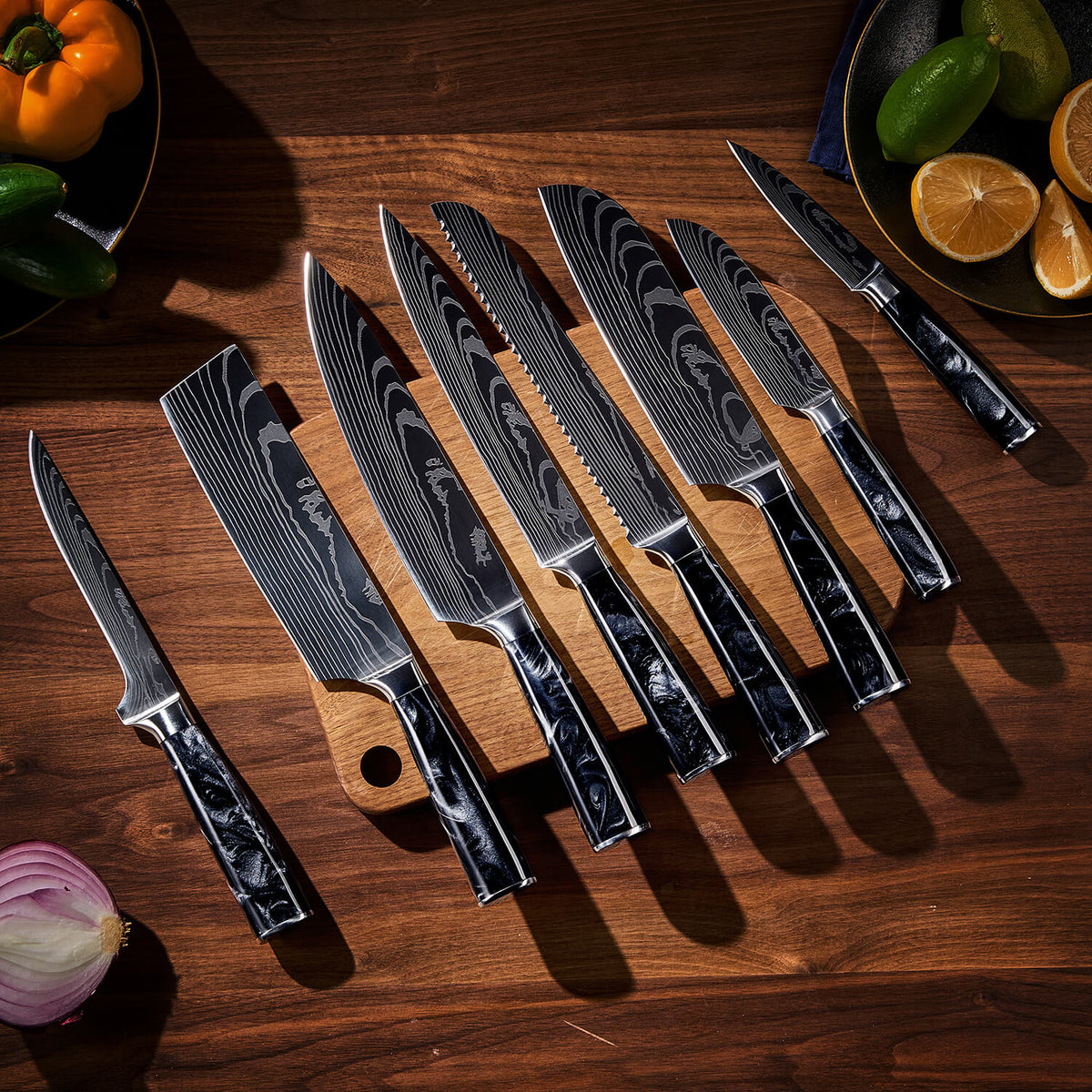 Onyx Collection — Japanese High-Carbon Steel Knife Set with Black Resi