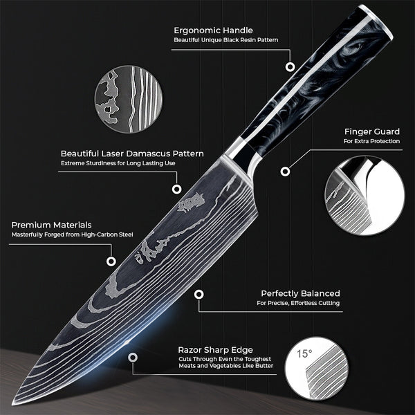 "Onyx" Collection - Premium Japanese Kitchen Knife Set with Black Resi ...