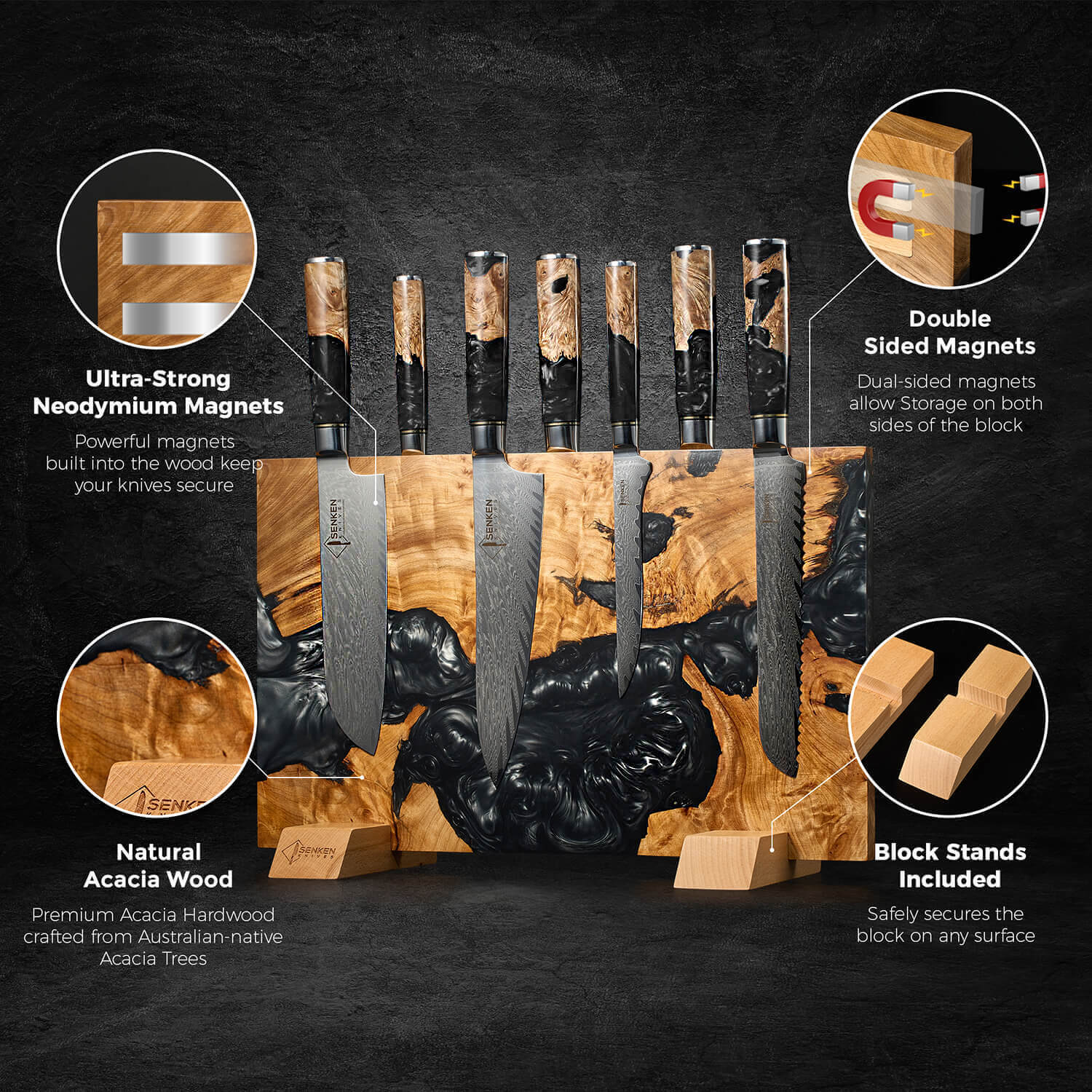 "Black Tsunami" Extra Large Magnetic Knife Block - Holds Up to 16 Kniv ...