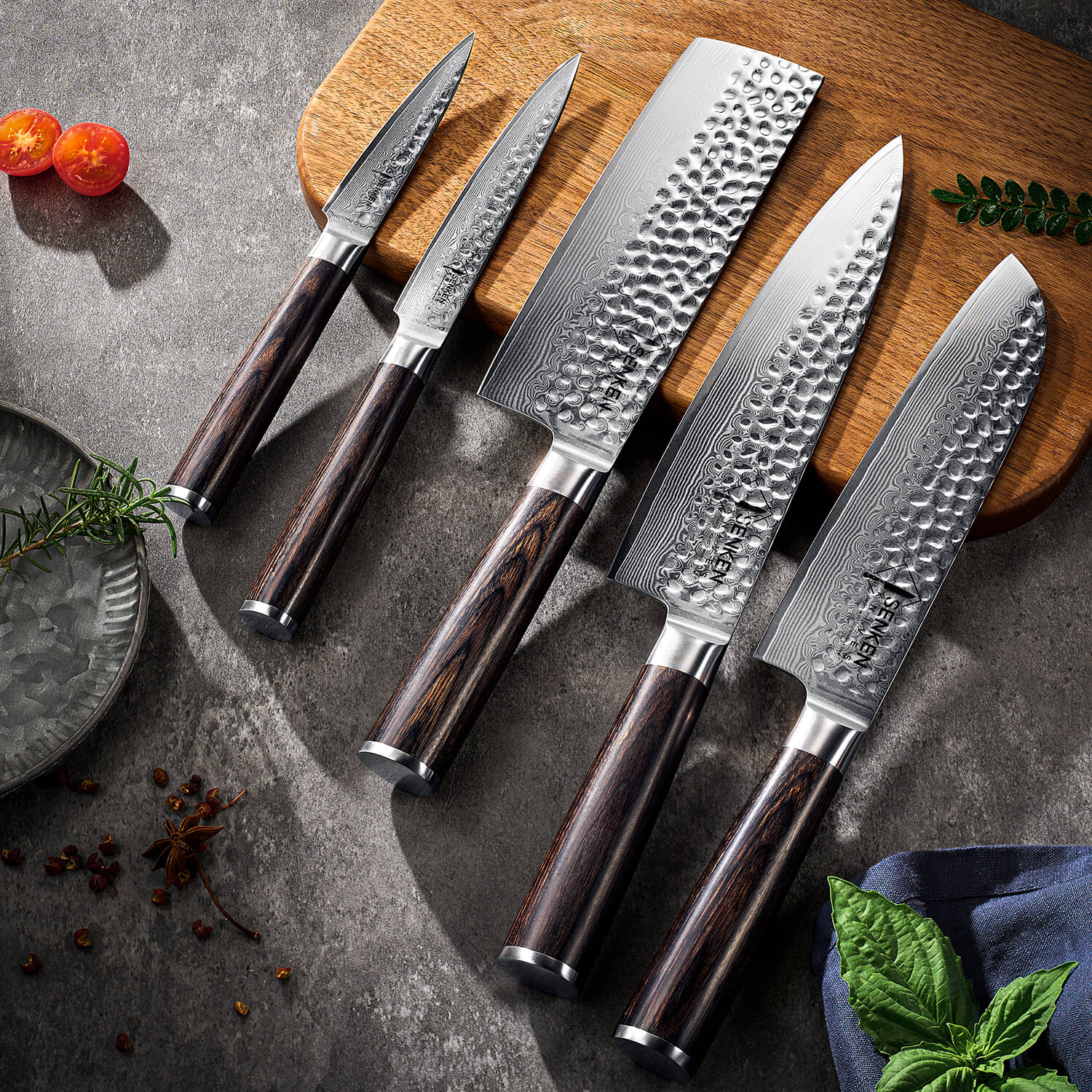 "Ronin" Collection - Japanese VG10 Hammered Damascus Steel Knife Set ...