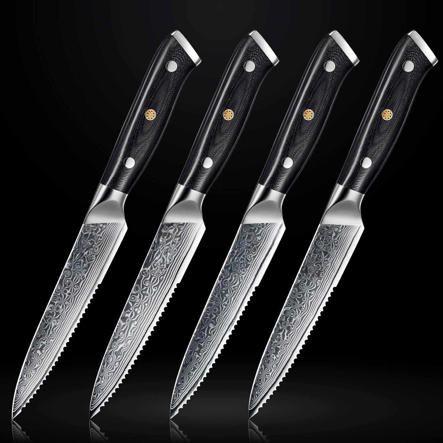 "Shogun" Japanese VG10 Damascus Steel Steak Knife Set - Full-Body G10 ...