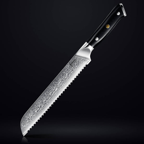 "Shogun" Japanese VG10 Damascus Steel 8" Bread Knife - Full Body G10 H ...