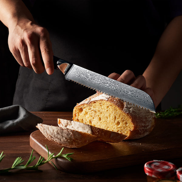 Shogun 8" Bread Knife — Japanese VG10 Damascus Steel with Full-Body G1 ...