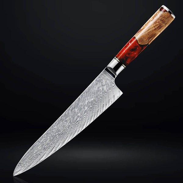 "Red Tsunami" Japanese VG10 Damascus Steel 8" Chef's Knife - Red Resin ...