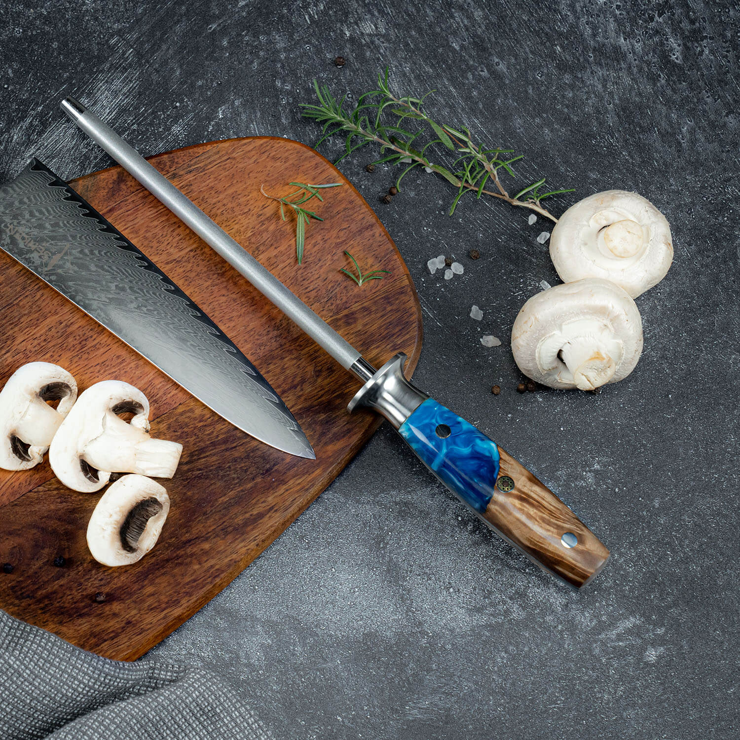 "Tsunami" Professional Sharpening Steel - Emery Rod with Blue Resin ...