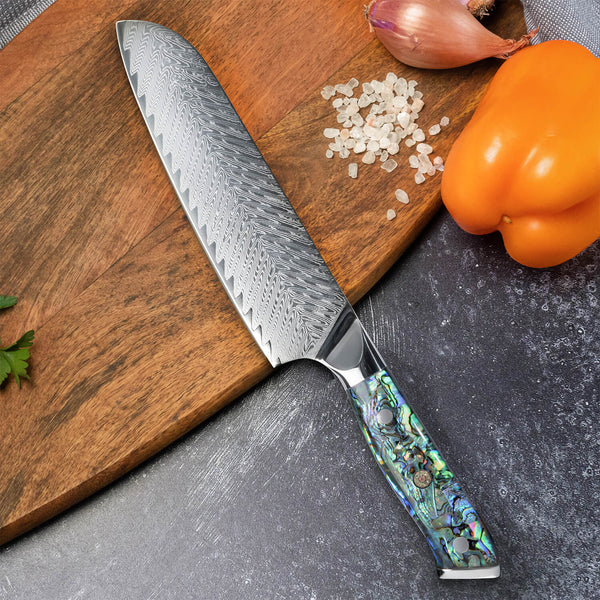 "Umi" Japanese VG10 Damascus Steel 7" Santoku Knife - Deep-Sea Abalone ...