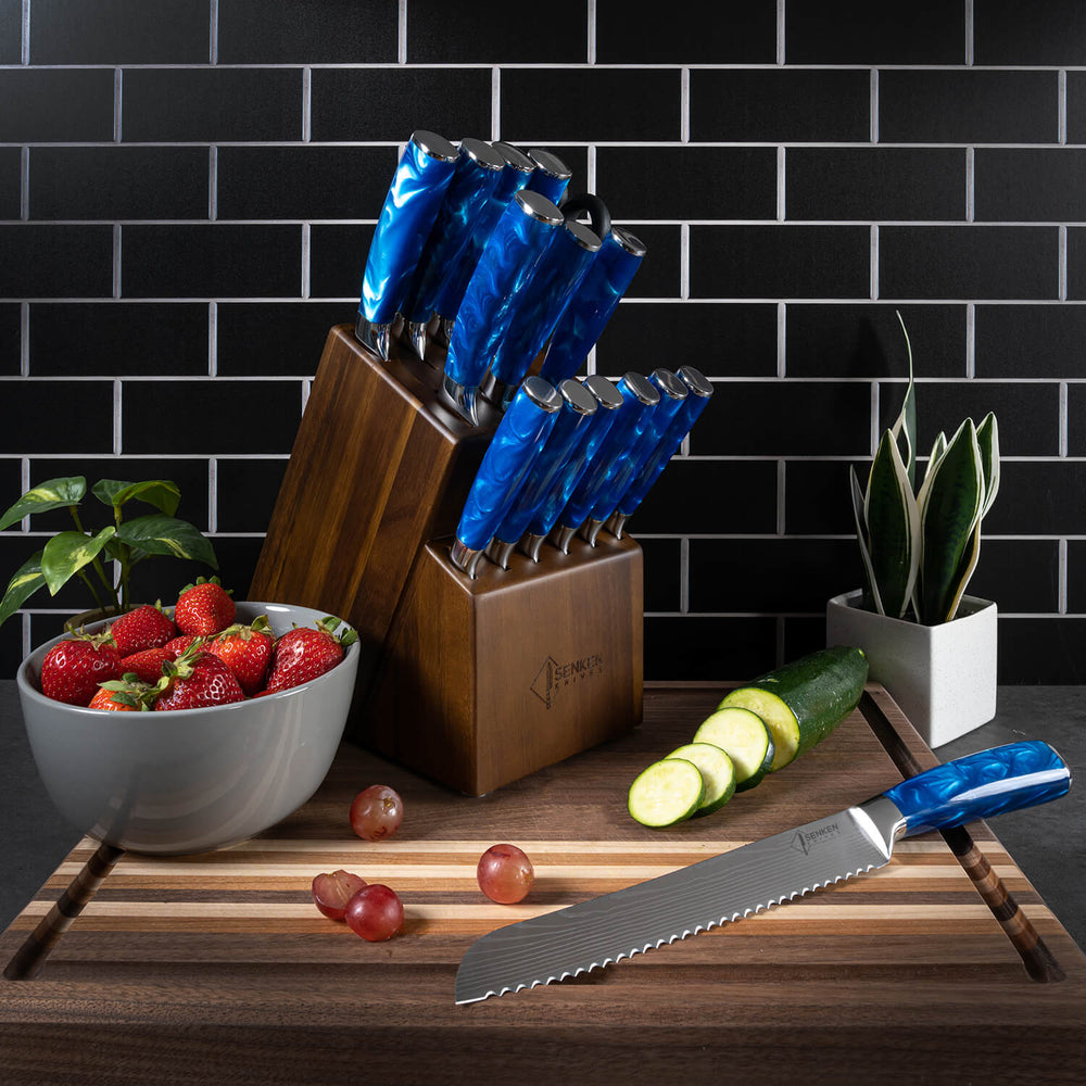 Cerulean 16-Piece Japanese Knife Block Set — High-Carbon Steel with Bl
