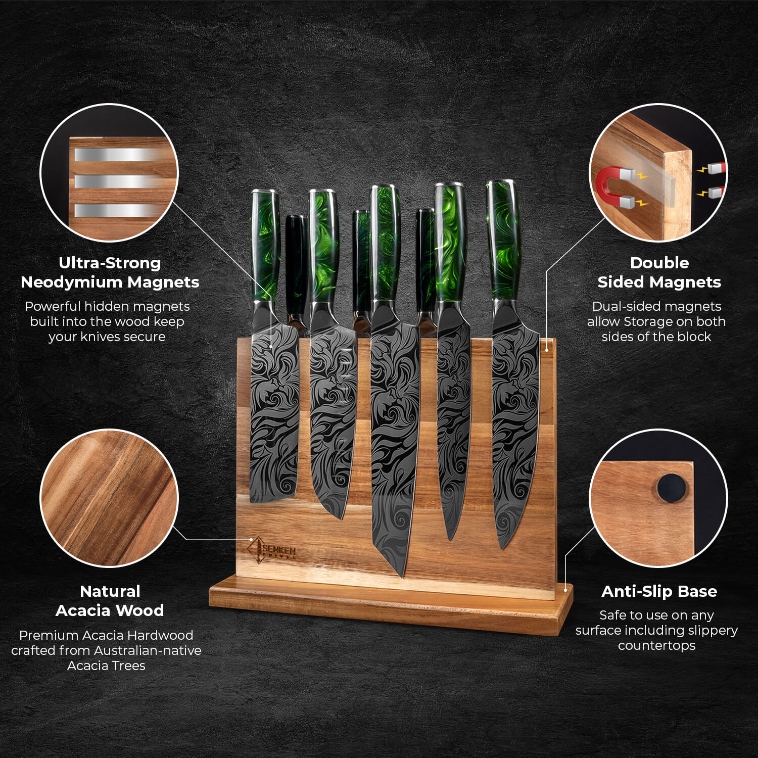 Acacia Hardwood Magnetic Knife Block – Senken Knives